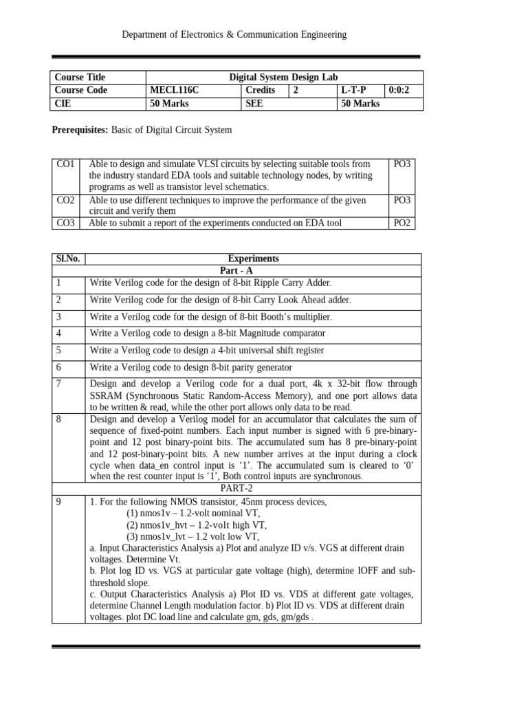 Digital System Design Lab I Semester | PDF | Cmos | Logic Gate