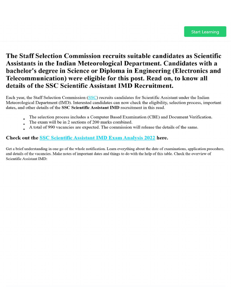 SSC Scientific Assistant IMD RecruitmentExam Info | PDF