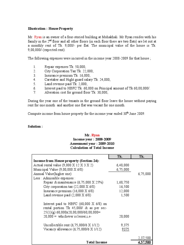 Tax Problem Solution | PDF | Expense | Renting
