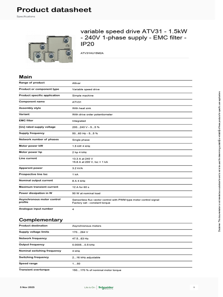 Schneider Electric_Altivar-31_ATV31HU15M2A | PDF | Electric Motor | Relay
