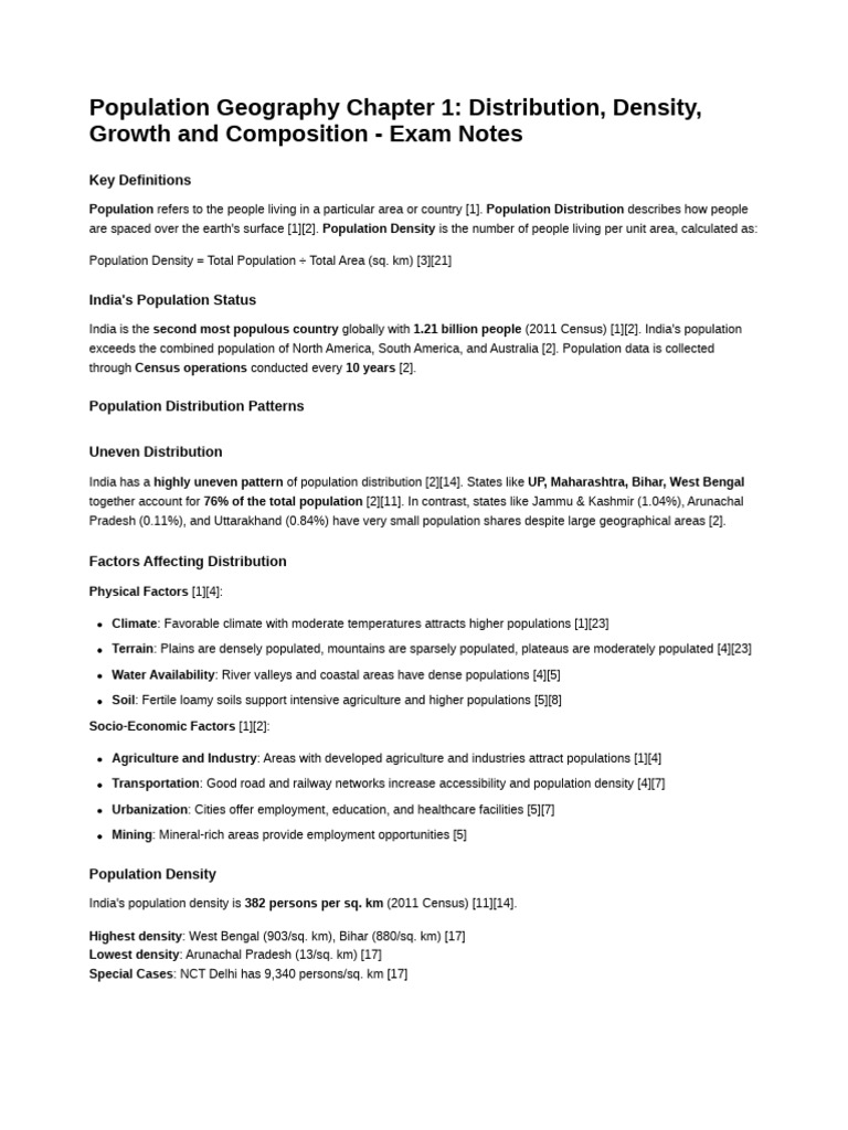 Geography Population Notes | PDF | Population | Birth Rate