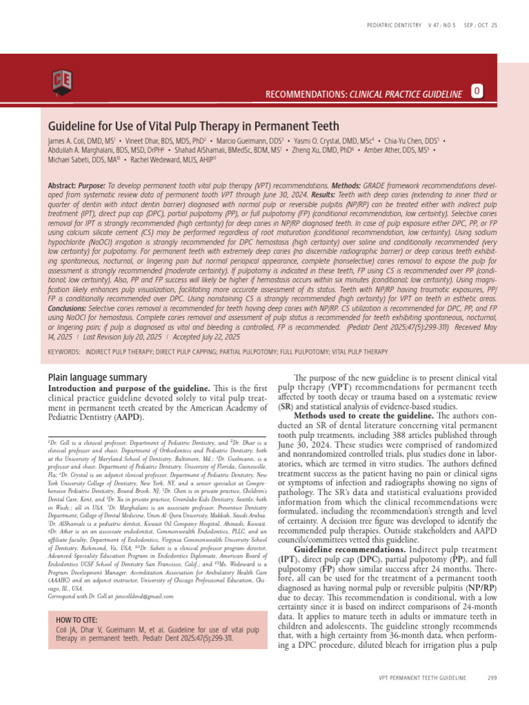 AAPD VPT Guidelines for Permanent Teeth-2025 | PDF | Human Tooth ...