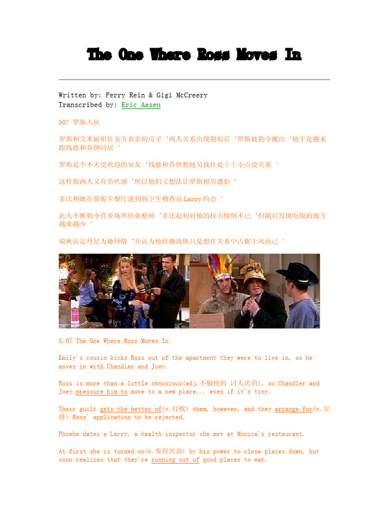 【507】The One Where Ross Moves In | PDF | Friends