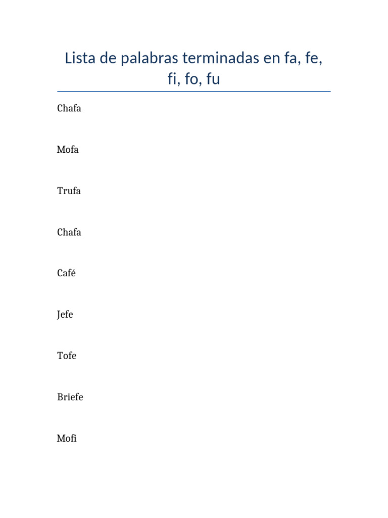 Palabras Fa Fe Fi Fo Fu | PDF