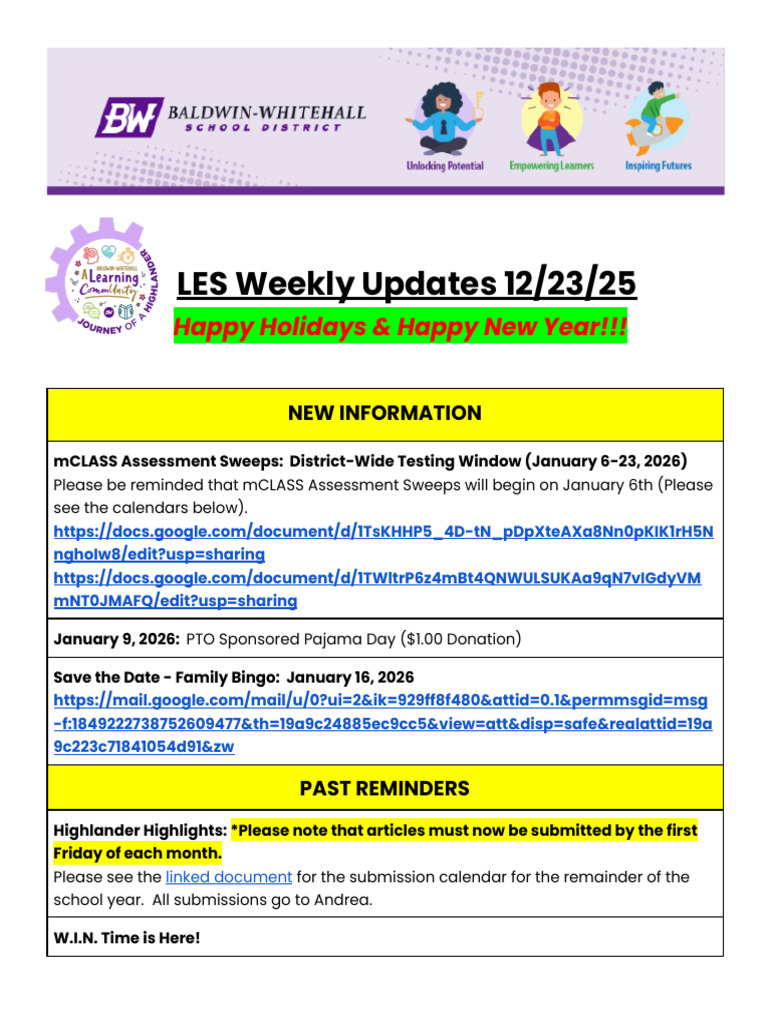 LES Weekly Update: January 2026 Events | PDF