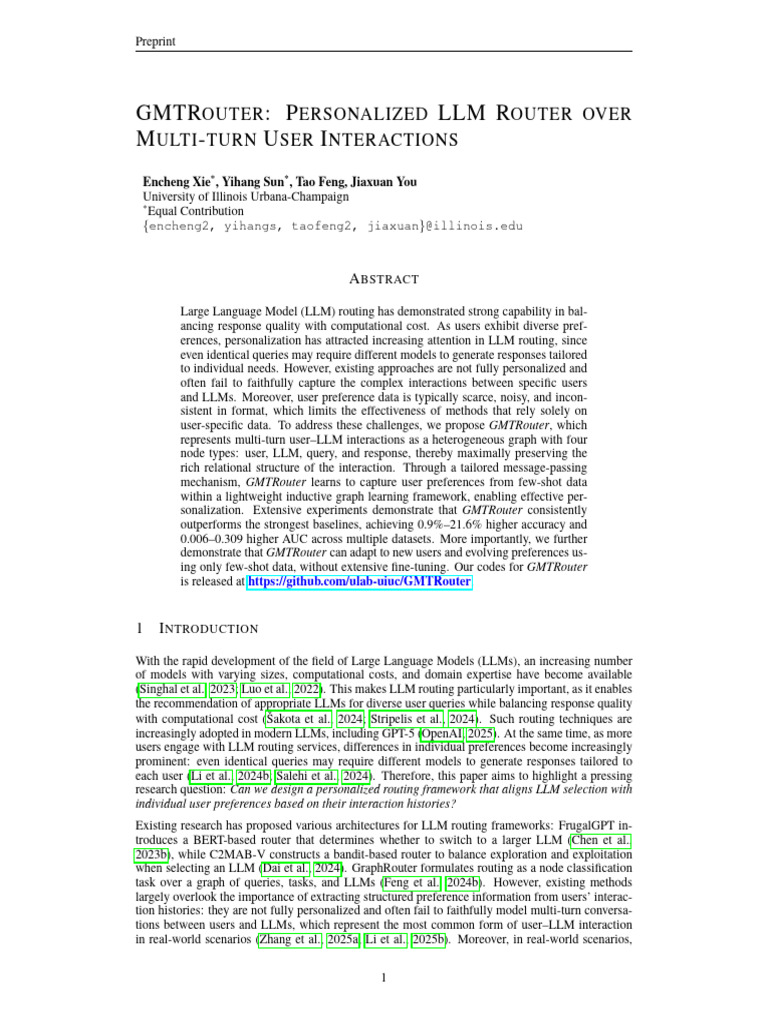 GMTROUTER: PERSONALIZED LLM ROUTER OVER | PDF | Routing | Applied ...