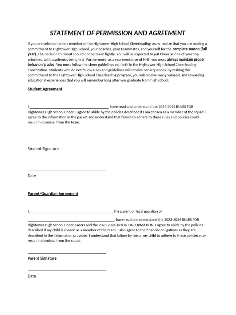 Statement of Permission and Agreement | PDF