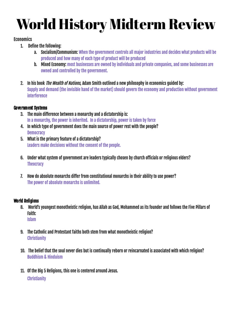 World History Midterm Review Key | PDF | Age Of Enlightenment | French ...