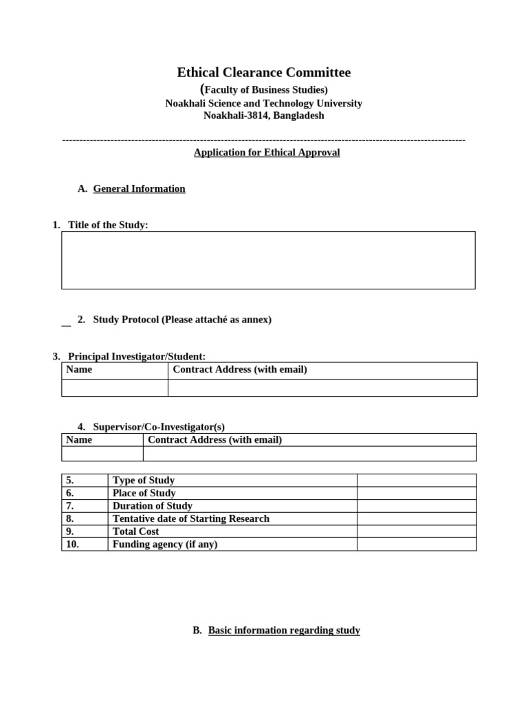 Ethical Clearance form | PDF