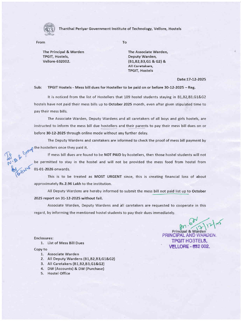 Mess Bill Dues Circular | PDF | Chess | Chess Theory