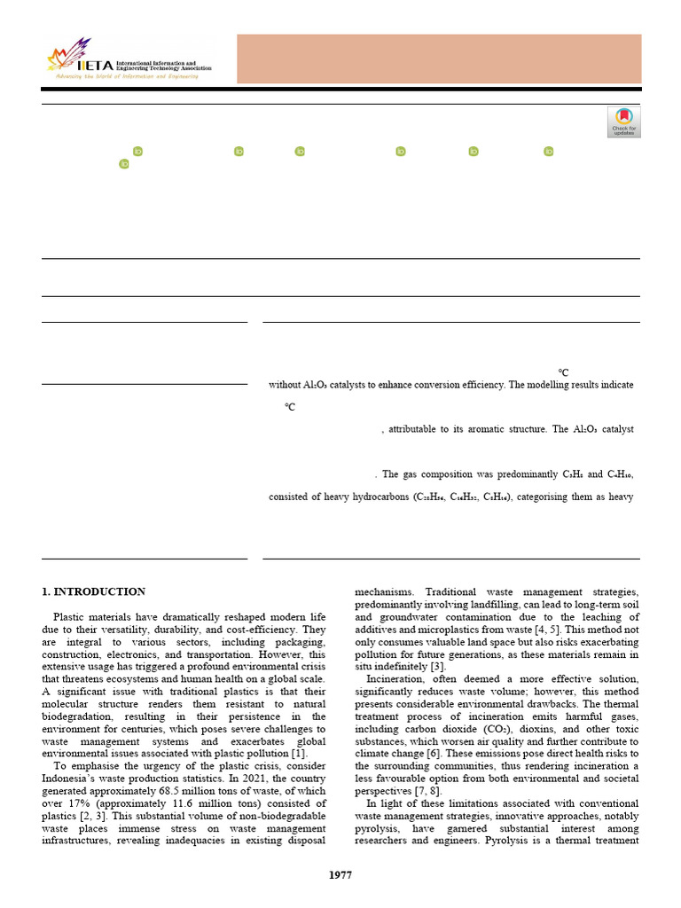 Aspen Plus Pyrolysis of Plastic Waste | PDF | Waste Management | Pyrolysis