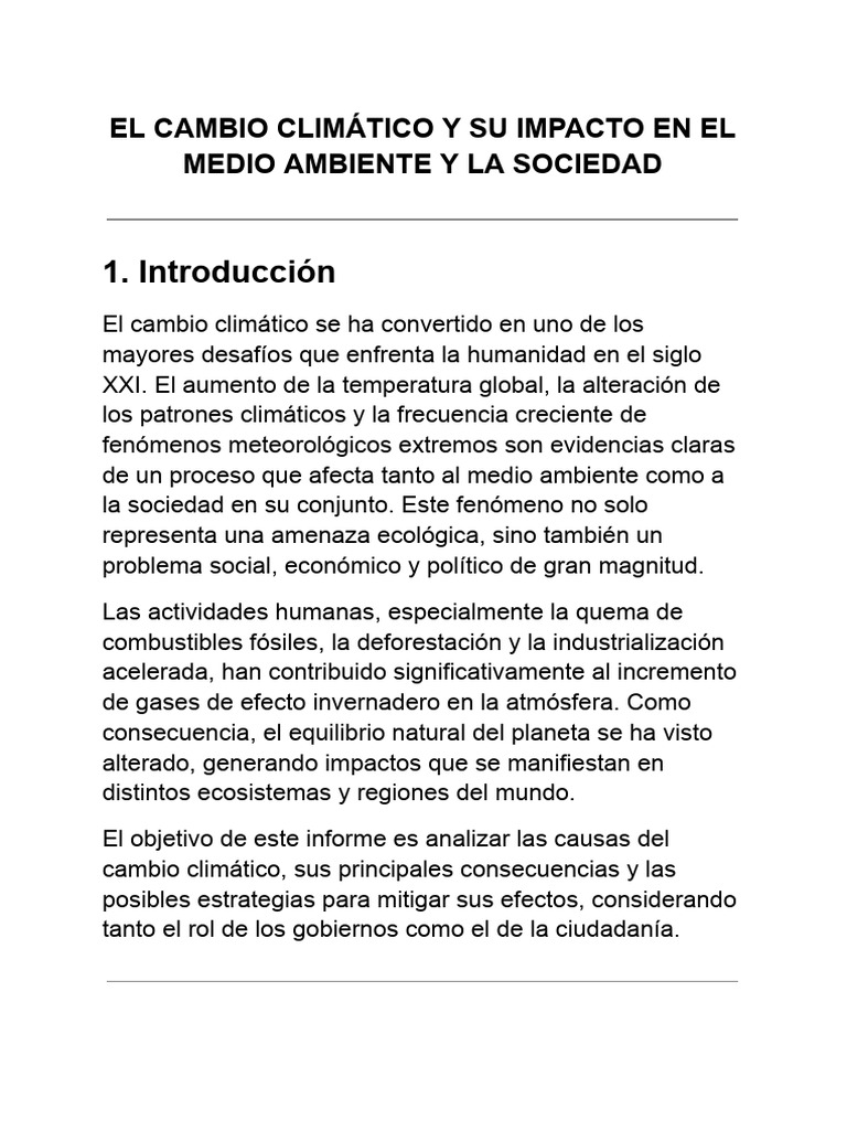 EL CAMBIO CLIMÁTICO Y SU IMPACTO EN EL MEDIO AMBIENTE Y LA SOCIEDAD ...