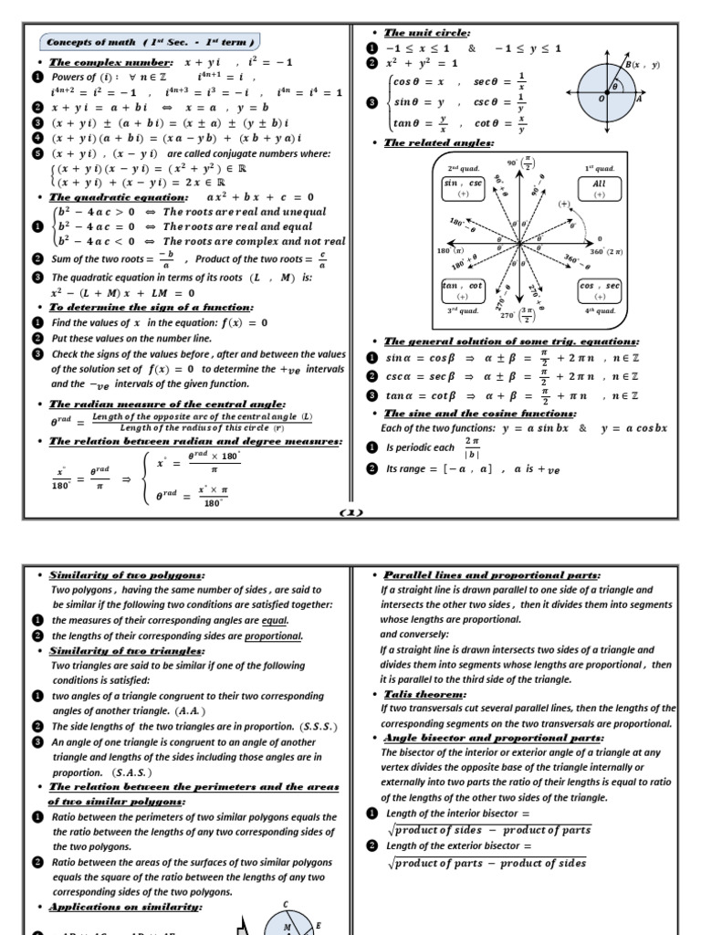 Math Concepts for 1st Term 1st Sec. | PDF | Triangle | Mathematics