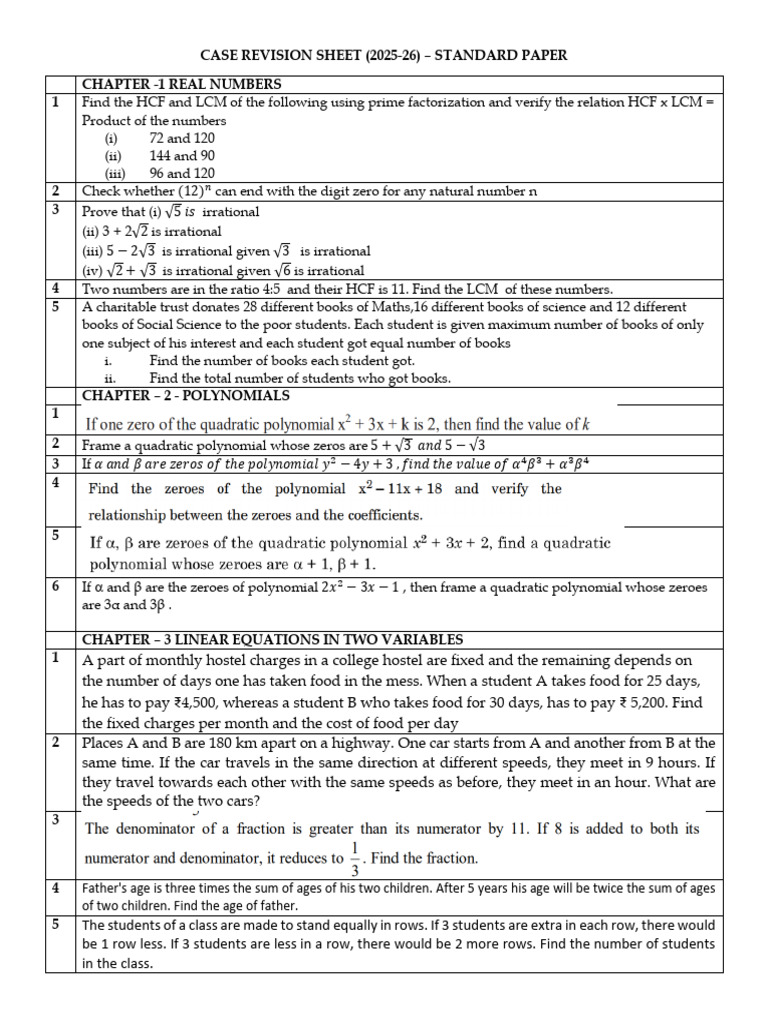Case Revision Sheet for Mathematics 2025-26 | PDF | Sphere | Area