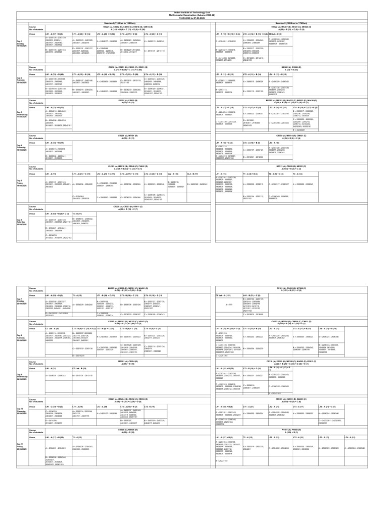 Seating Plan for Mid Sem Exam - Autumn 2025-26 | PDF