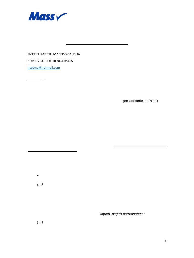 Carta de Pre Aviso y Anexos - Licet Elizabeth Macedo Caldua | PDF ...