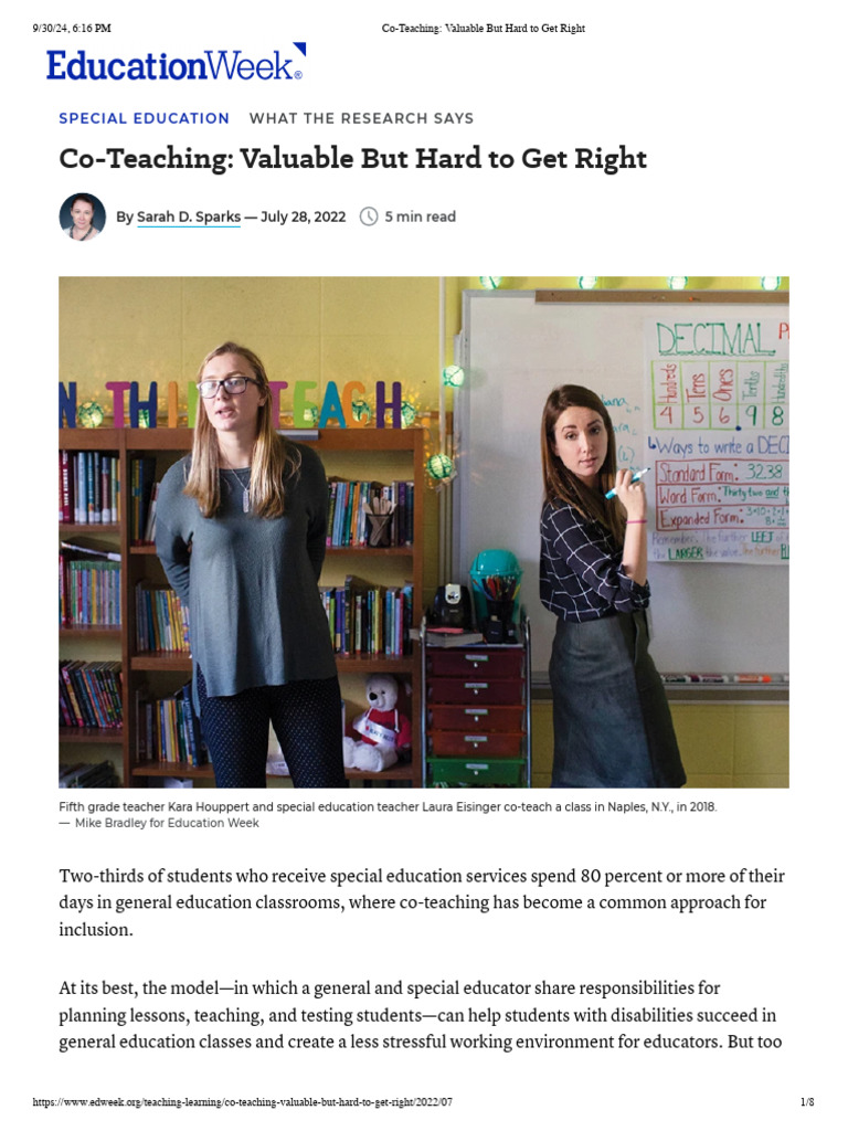 Co-Teaching - Valuable But Hard To Get Right | PDF | Special Education ...
