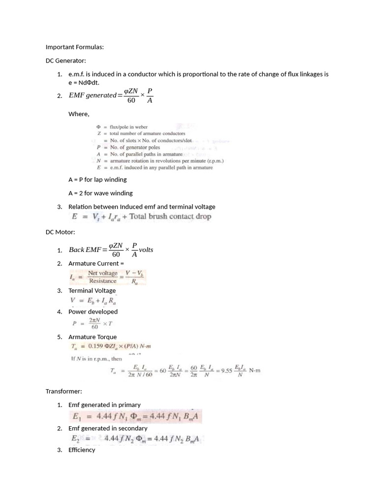 Essential DC and AC Motor Formulas | PDF