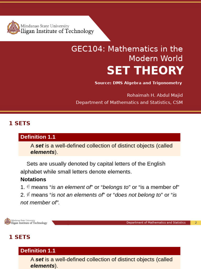 Set Theory | PDF | Set (Mathematics) | Element (Mathematics)