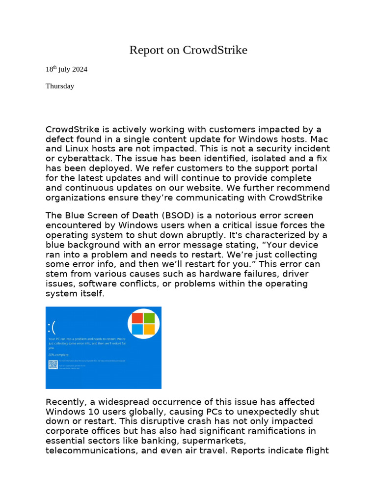 Report on CrowdStrike | PDF | Windows 10 | Booting