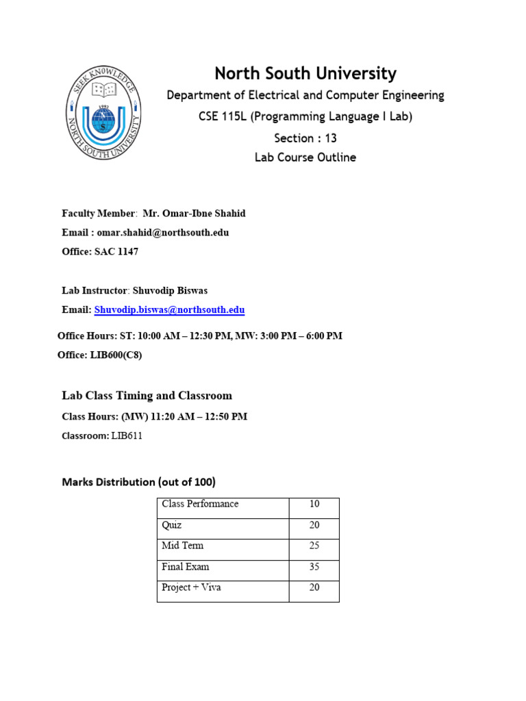 CSE115 Lab_Course Outline | PDF