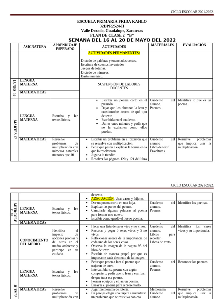 2°B del 16 al 20 de mayo | PDF | Aprendizaje
