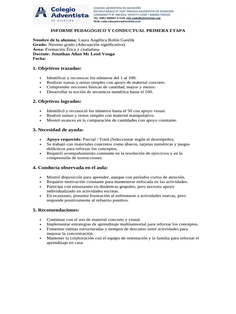 Ejemplo Informe Primera Etapa Laura Rolon | PDF