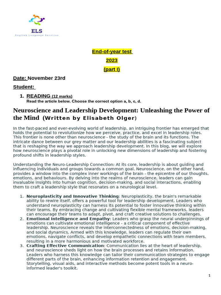 END_OF_YEAR EXAM 2023_Gladys_Alés | PDF | Leadership | Emotions