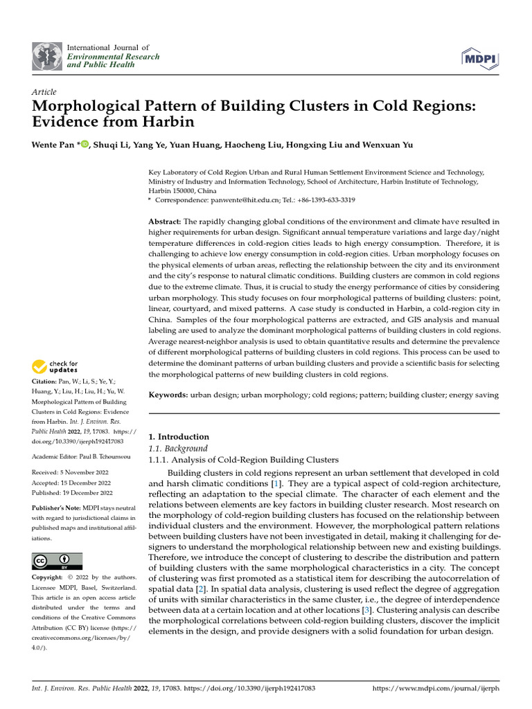 Morphological Pattern of Building Clusters in Cold Regions 22602jgg ...
