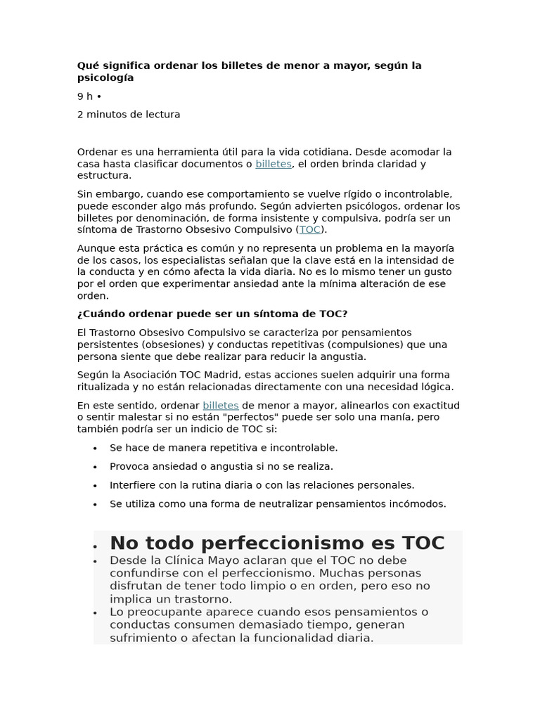 Qué Significa Ordenar Los Billetes de Menor a Mayor | PDF | Desorden ...