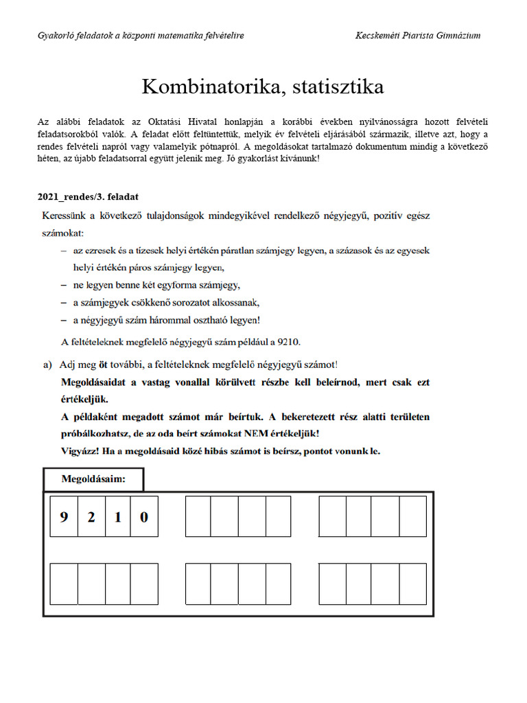 02 Kombinatorika, Statisztika FL | PDF