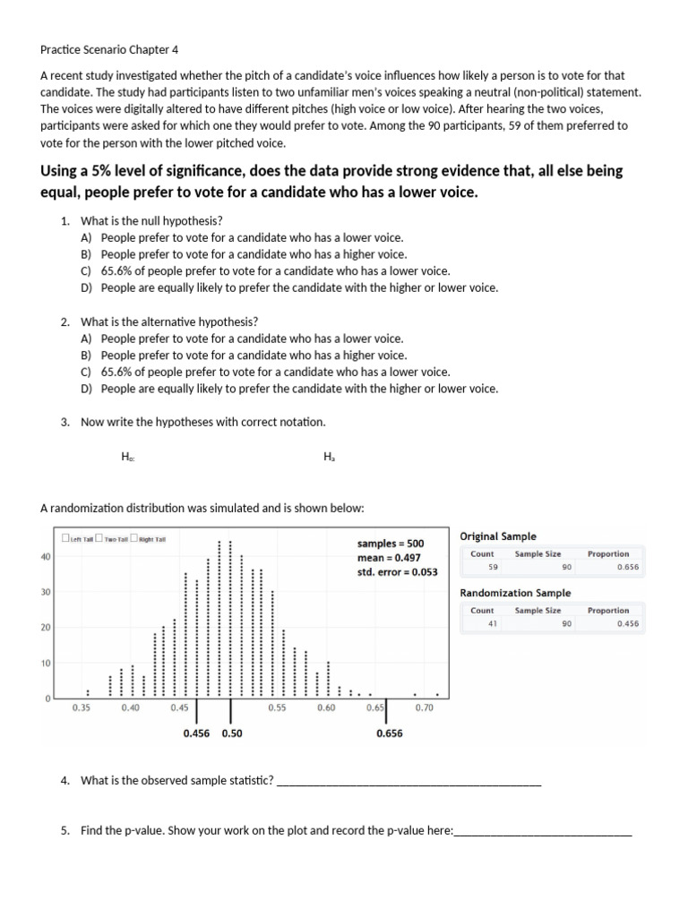 Practice Scenario Chapter 4 | PDF | P Value | Hypothesis