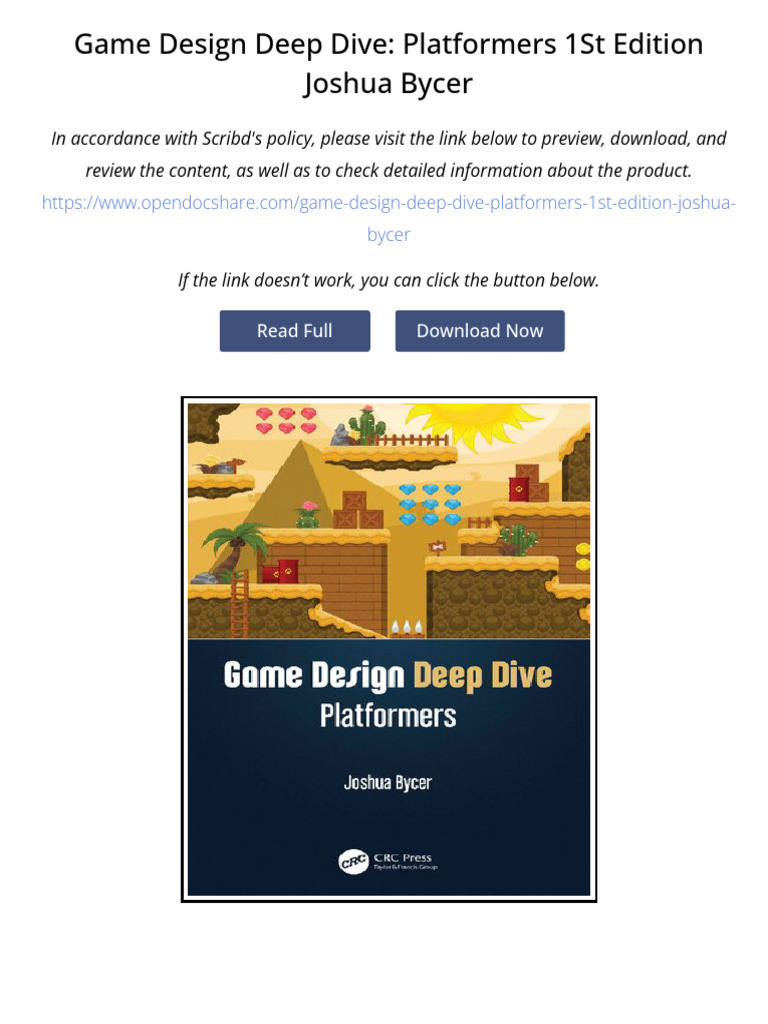 Game Design Deep Dive: Platformers 1st Edition Joshua Bycer | PDF
