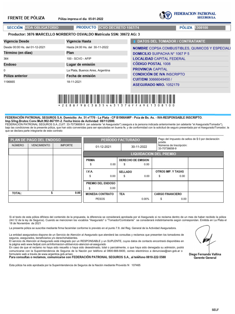 Poliza Seguro de Vida Con Clausula de No Repeticion | PDF | Póliza de ...