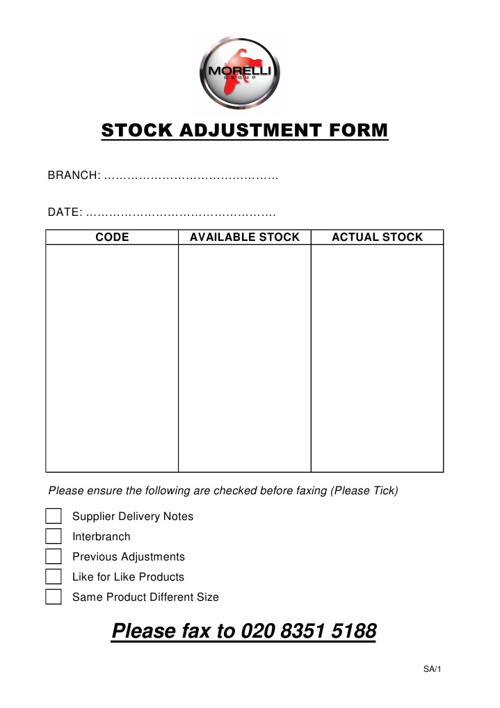 Stock Adjustment Form Template | PDF
