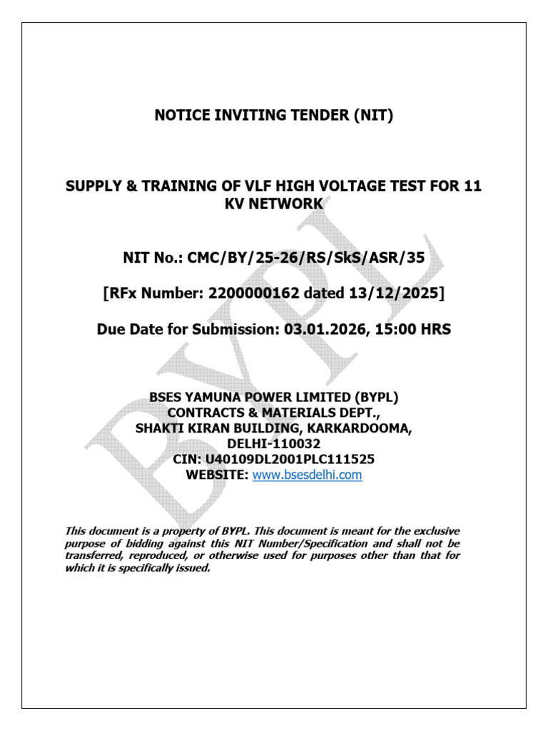 NIT_NO_35_25_26-VLF Tender-BYPL | PDF | Auction | Specification ...