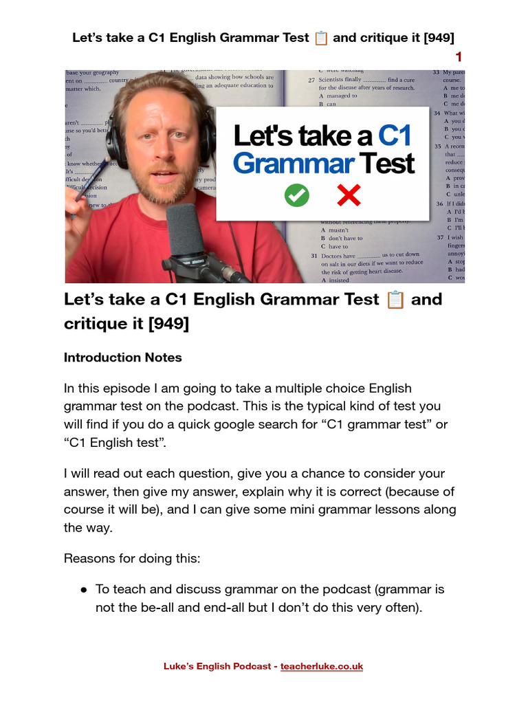 C1 English Grammar Test Review Podcast | PDF | English Language ...
