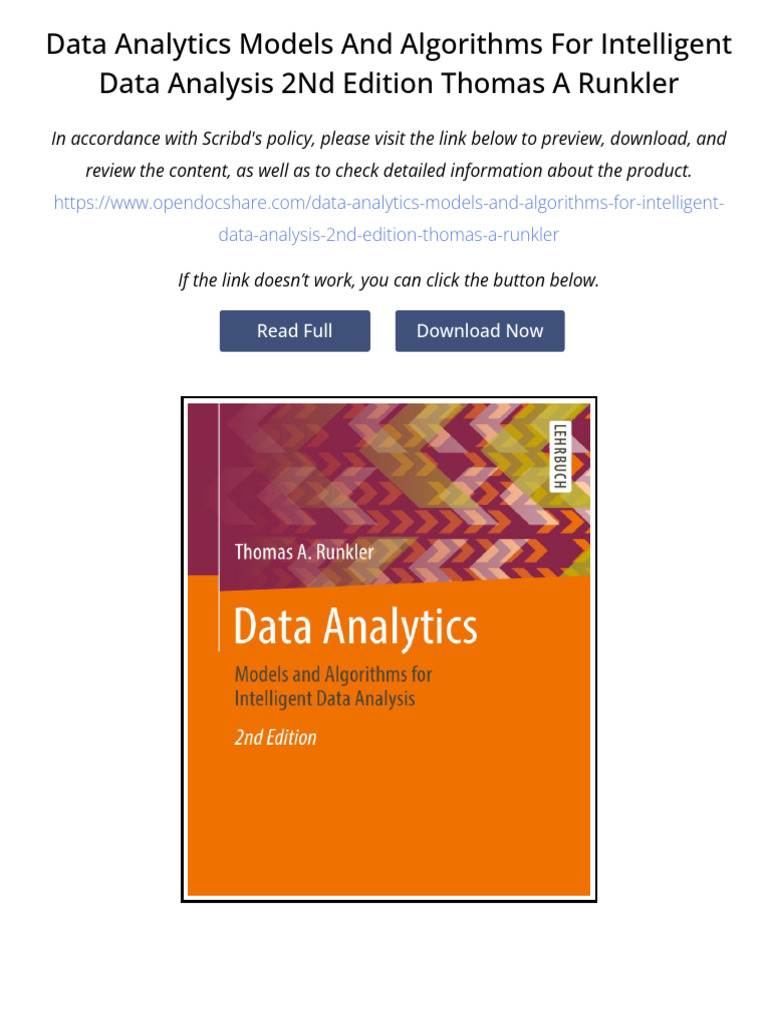 Data Analytics Models and Algorithms for Intelligent Data Analysis 2nd Edition Thomas A Runkler ...