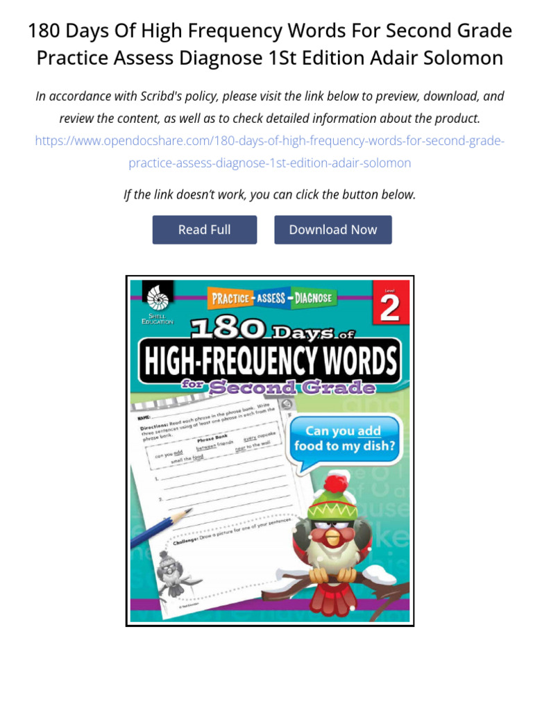 180 Days of High Frequency Words for Second Grade Practice Assess ...