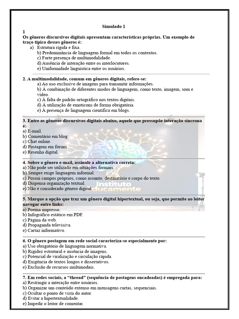 Simulado 1-LP Seletiva | PDF | Linguística