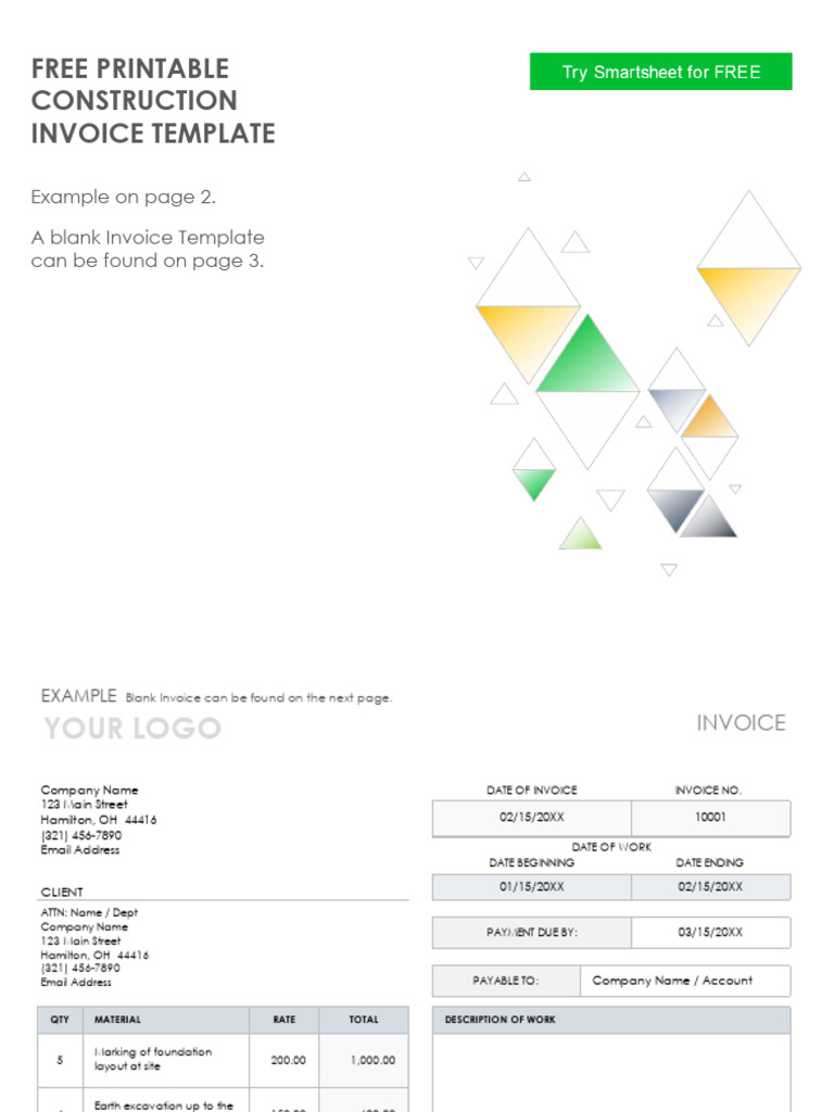 IC Free Printable Construction Invoice 11215 PDF | PDF
