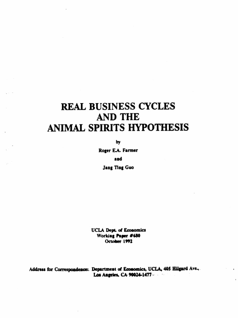 Real Business Cycles and the Animal Spirits Hypothesis | PDF