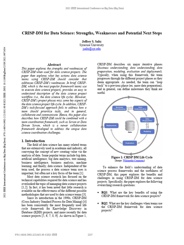 CRISP-DM for Data Science Strengths Weaknesses and Potential Next Steps ...