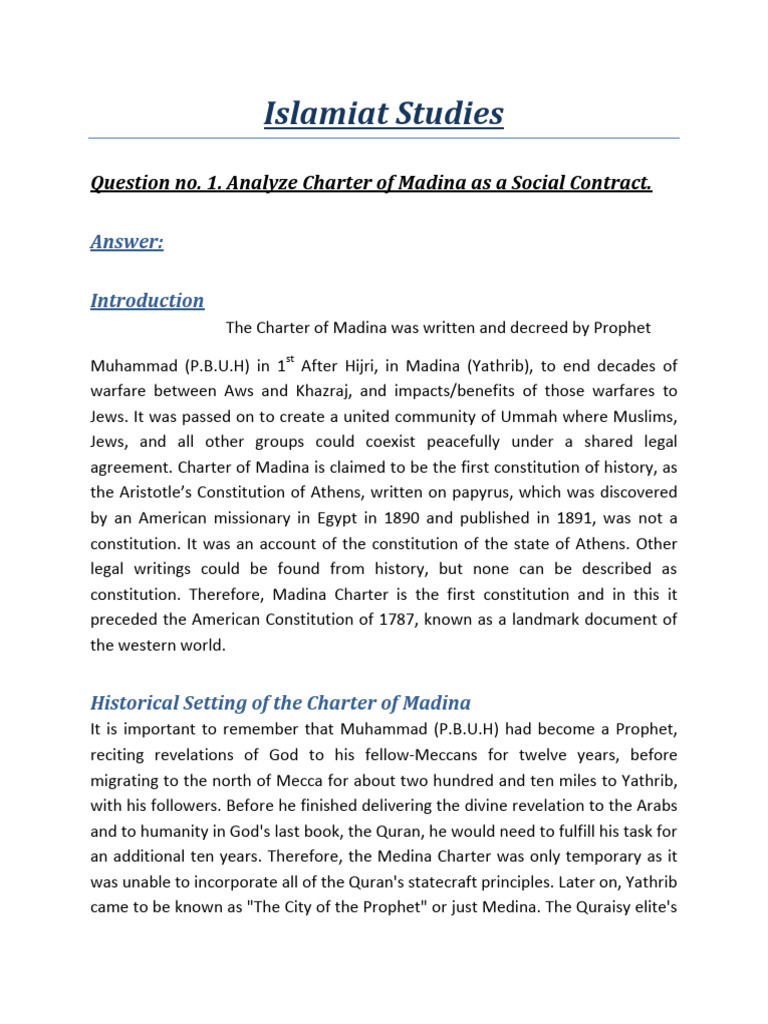 Charter of Madina: First Social Contract | PDF | Medina | Ummah