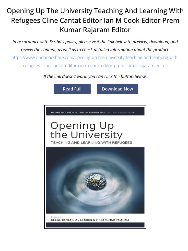 Opening Up The University Teaching And Learning With Refugees Cline ...