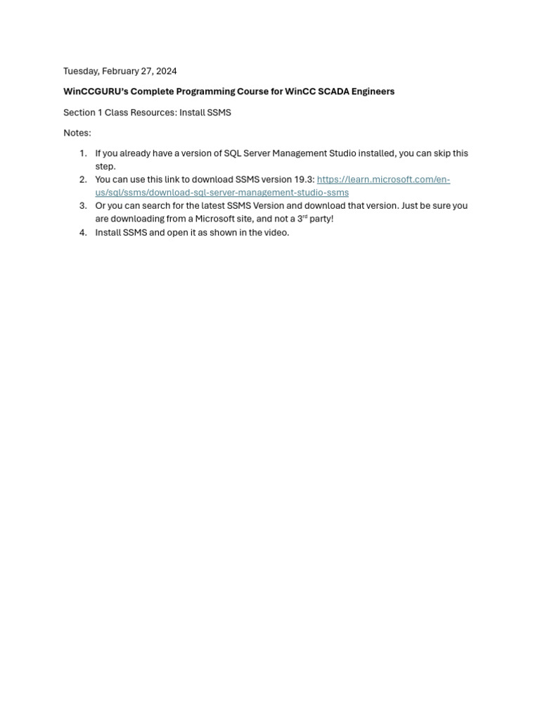 3.1 1 3 WinCC DB Course Install SSMS | PDF