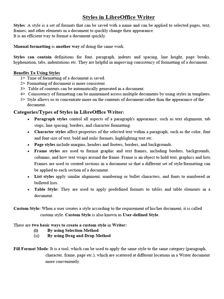 LibreOffice Writer Styles Guide | PDF | Software | Computing