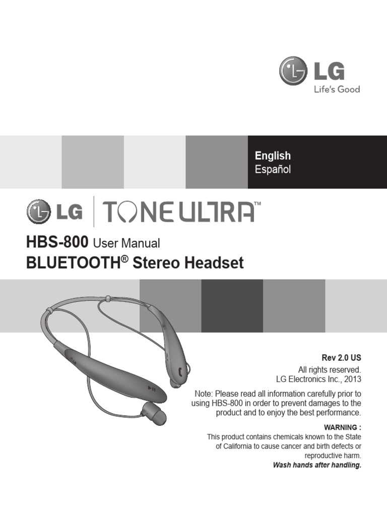 LG HBS-800 Bluetooth Headset Manual | PDF | Bluetooth | Headphones