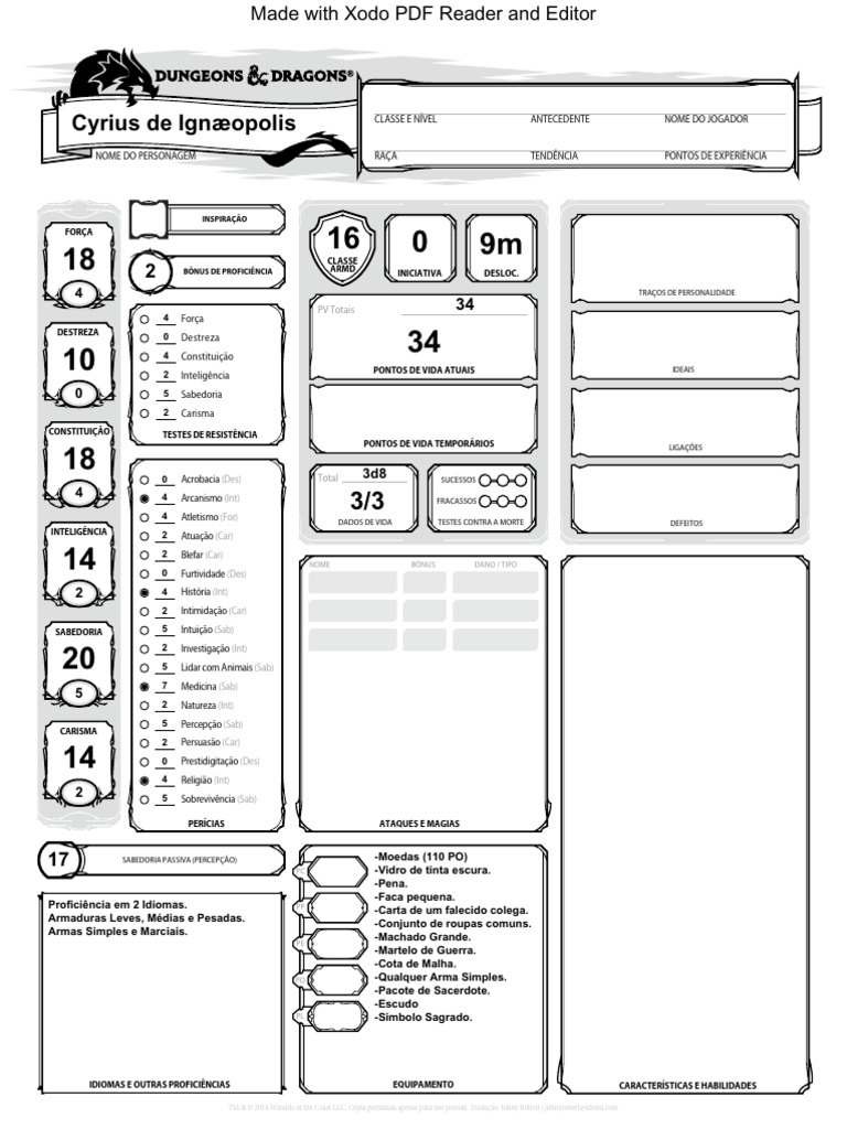 FICHA DND - Guerreiro das Armas. | PDF