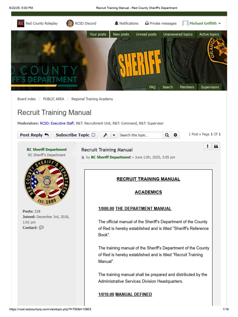 Recruit Training Manual - Red County Sheriff's Department | PDF ...